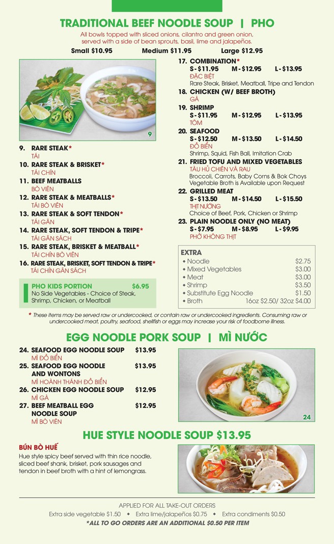 Our Menu - Pho 9 II Restaurant