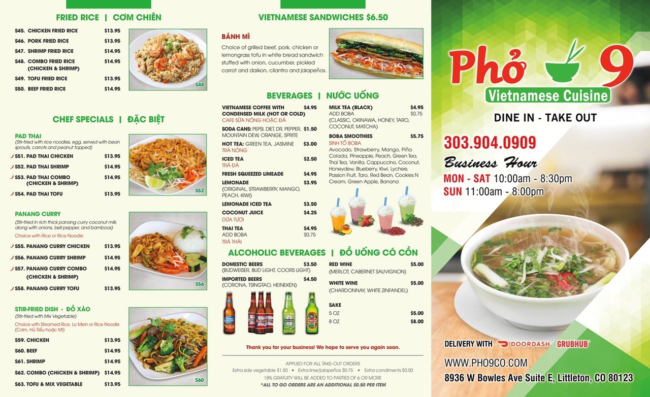 Our Menu - Pho 9 II Restaurant